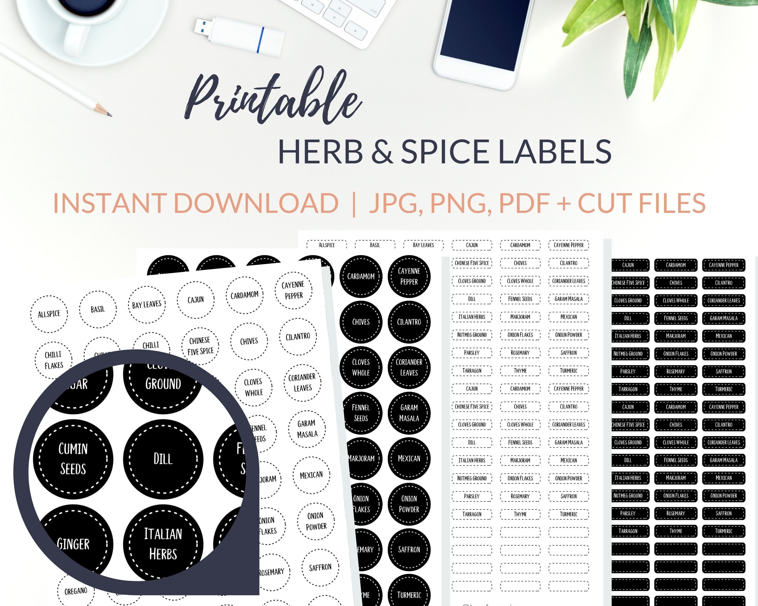 Printable SPICE JAR LABELS Print at Home Blank Spice | Etsy