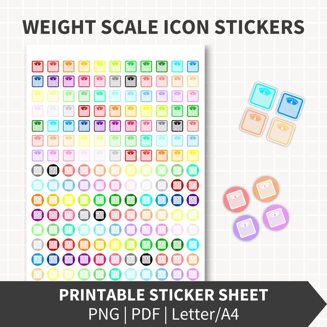 BATHROOM SCALE Weight Tracker Planner Stickers Printable, Weigh ...