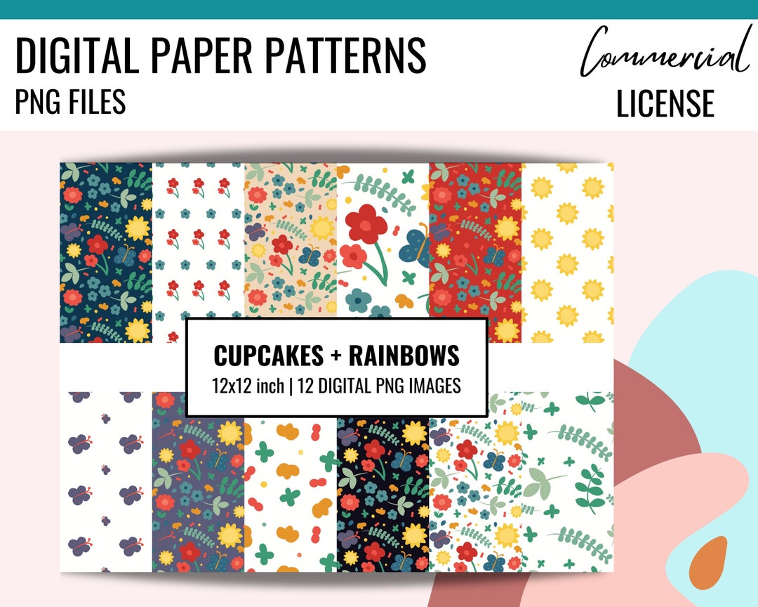 CUTE GARDEN Digital Paper Digital Pattern for Stickers, Floral Flowers ...