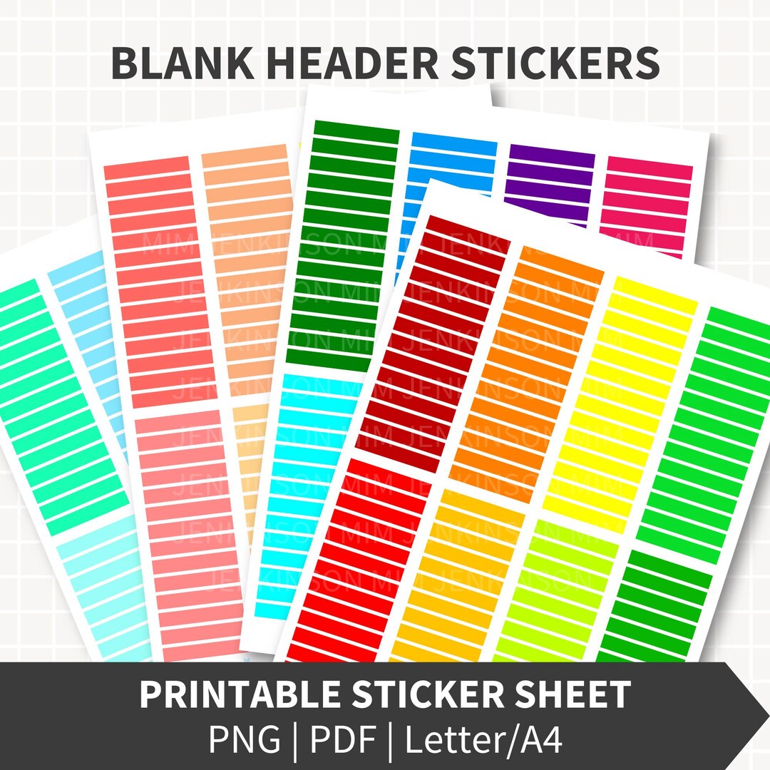 BLANK Planner Headers Printable, 1.5x0.25 Inch Labels, 4 Sheet Bundle ...