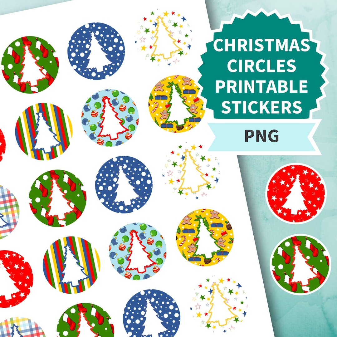 Christmas Circle Printable Stickers, 1.5" Round Xmas Sticker for Cards ...