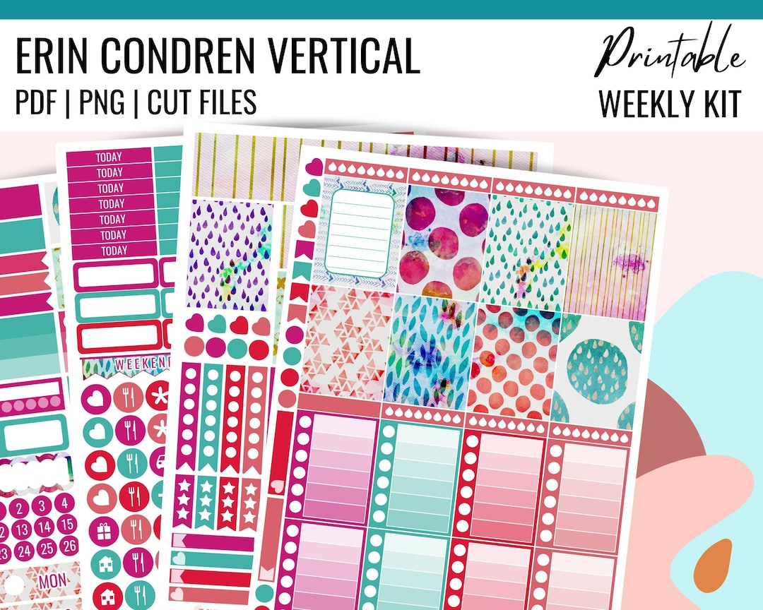 BRIGHT PRINTABLE Planner Stickers for Erin Condren Vertical Planner ...