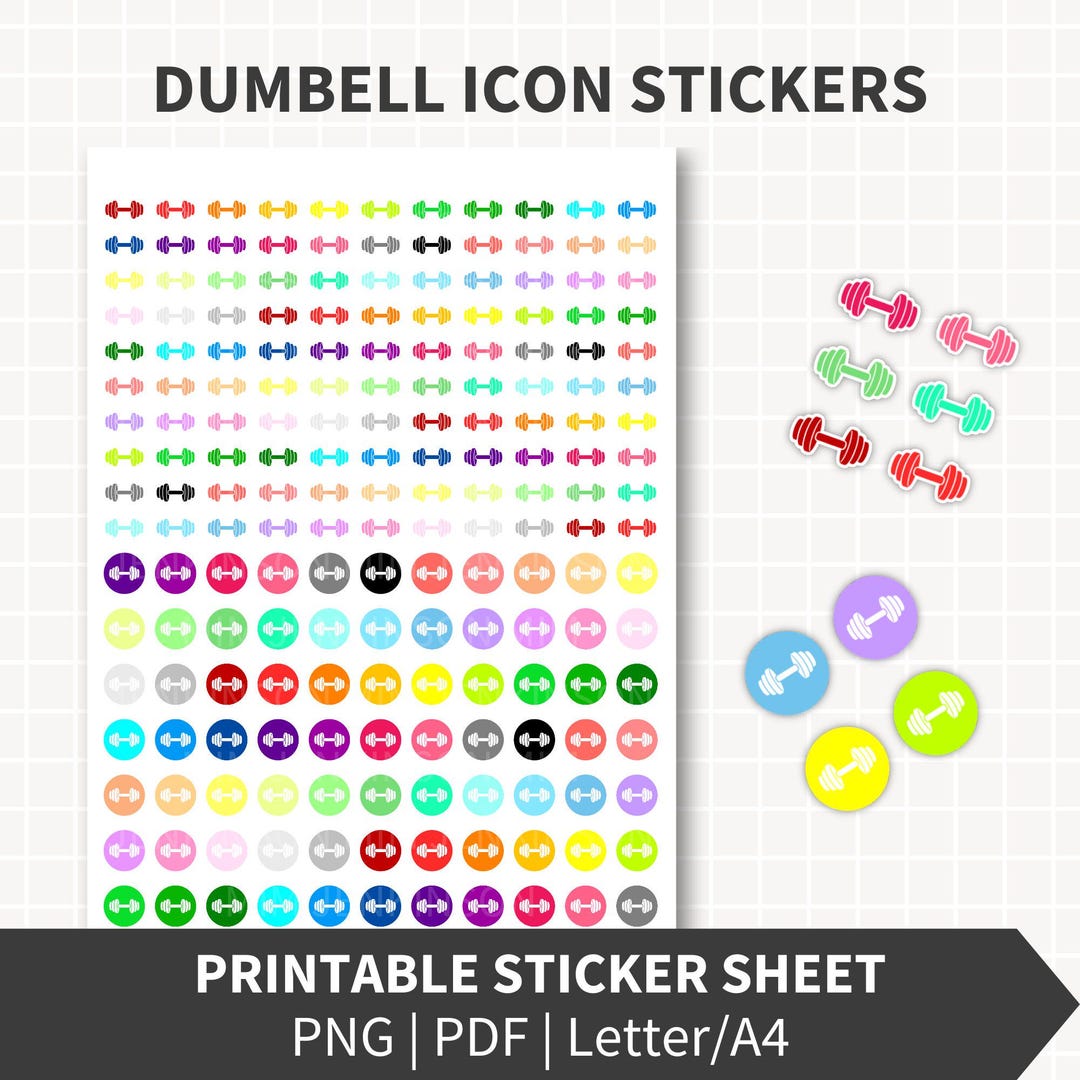 DUMBBELL Planner Stickers Printable, Workout Reminder Icons 0.5 Inch ...
