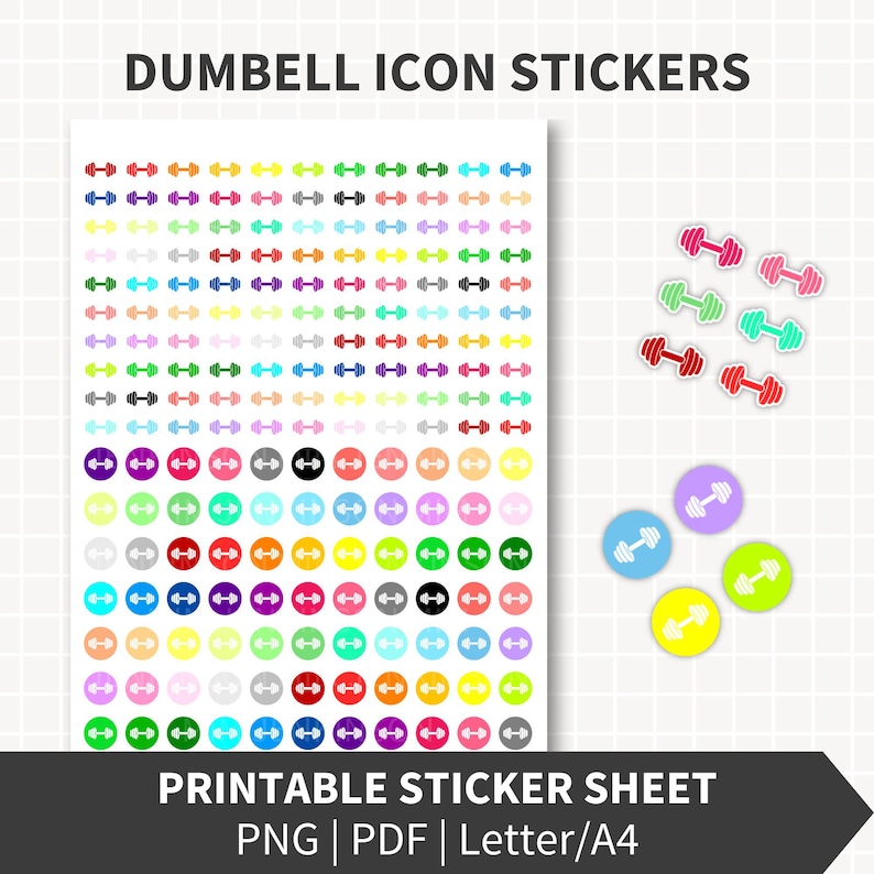 DUMBBELL Planner Stickers Printable, Workout Reminder Icons 0.5 Inch ...