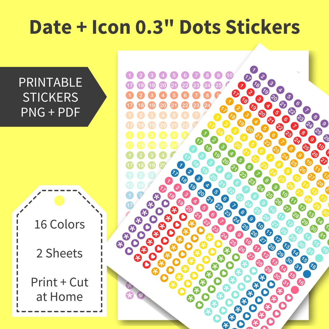 DATE DOT Planner Stickers, Printable Date Dot Stickers Cut Files ...