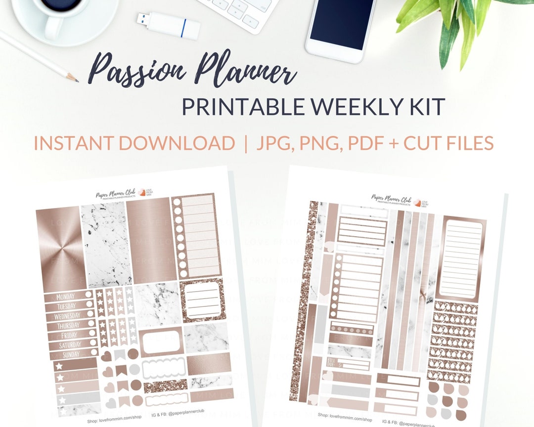 PRINTABLE ROSE Gold Planner Stickers, Weekly Planner Kit for Passion ...