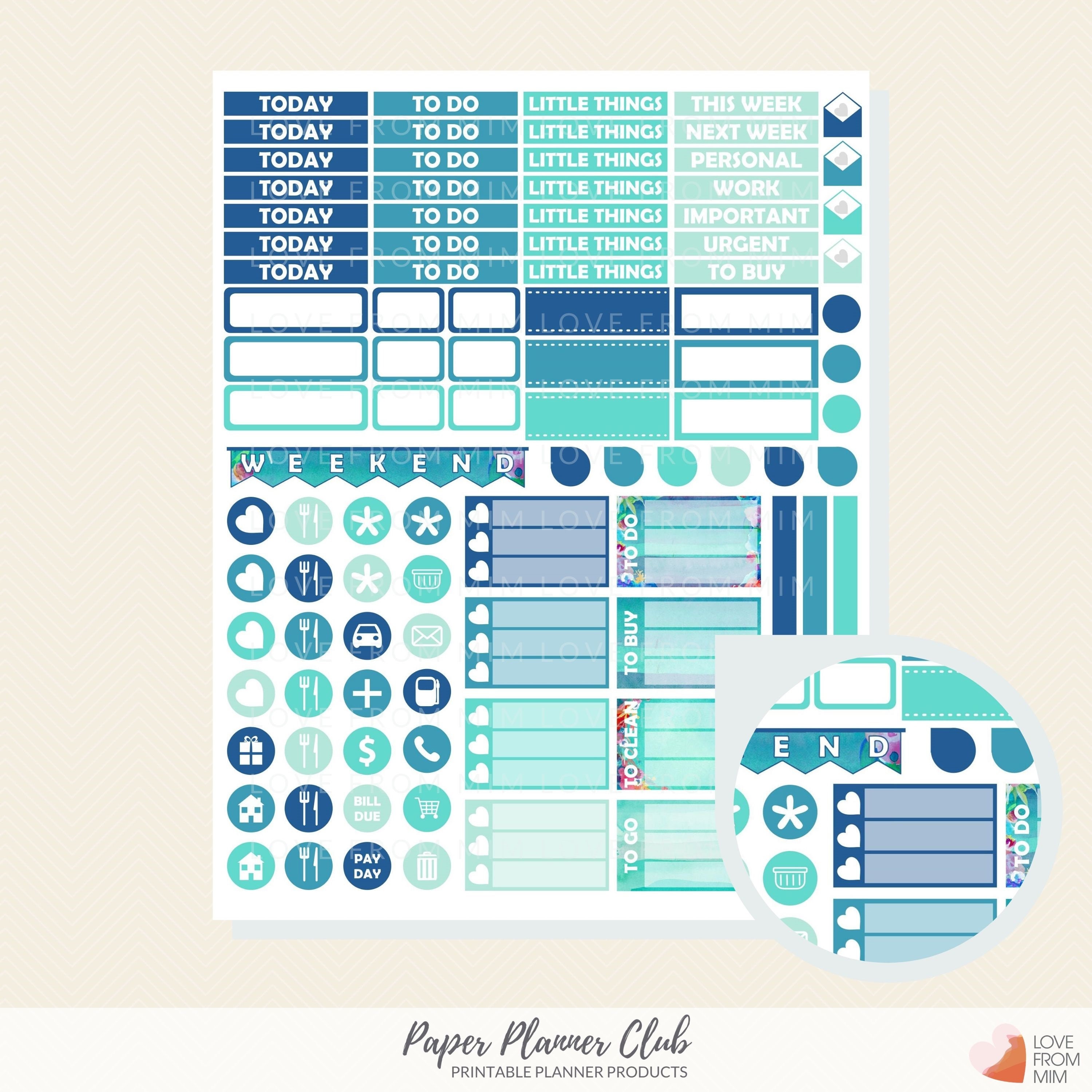 PRINTABLE WATERCOLOR Planner Stickers Weekly Planner Kit Erin - Etsy