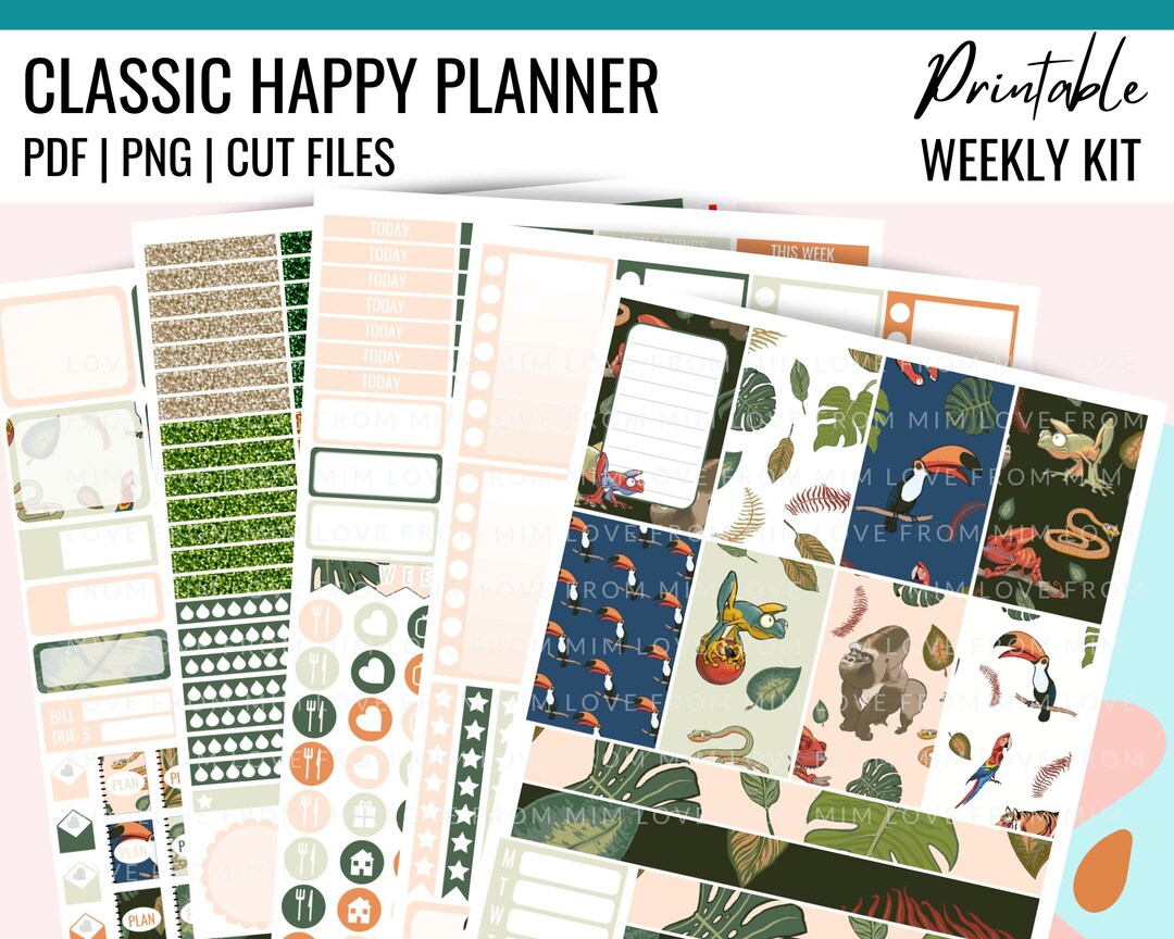 PRINTABLE JUNGLE Animals Planner Stickers, Classic Happy Planner ...