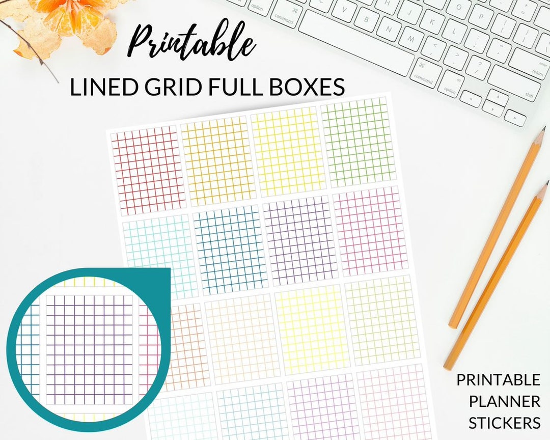 Lined Grid FULL BOX Printable Planner Stickers Cut Files Printable Grid ...