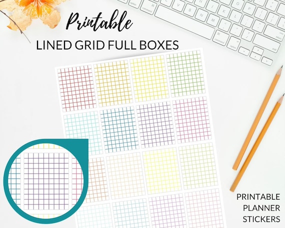 Lined Grid FULL BOX Printable Planner Stickers Cut Files | Etsy