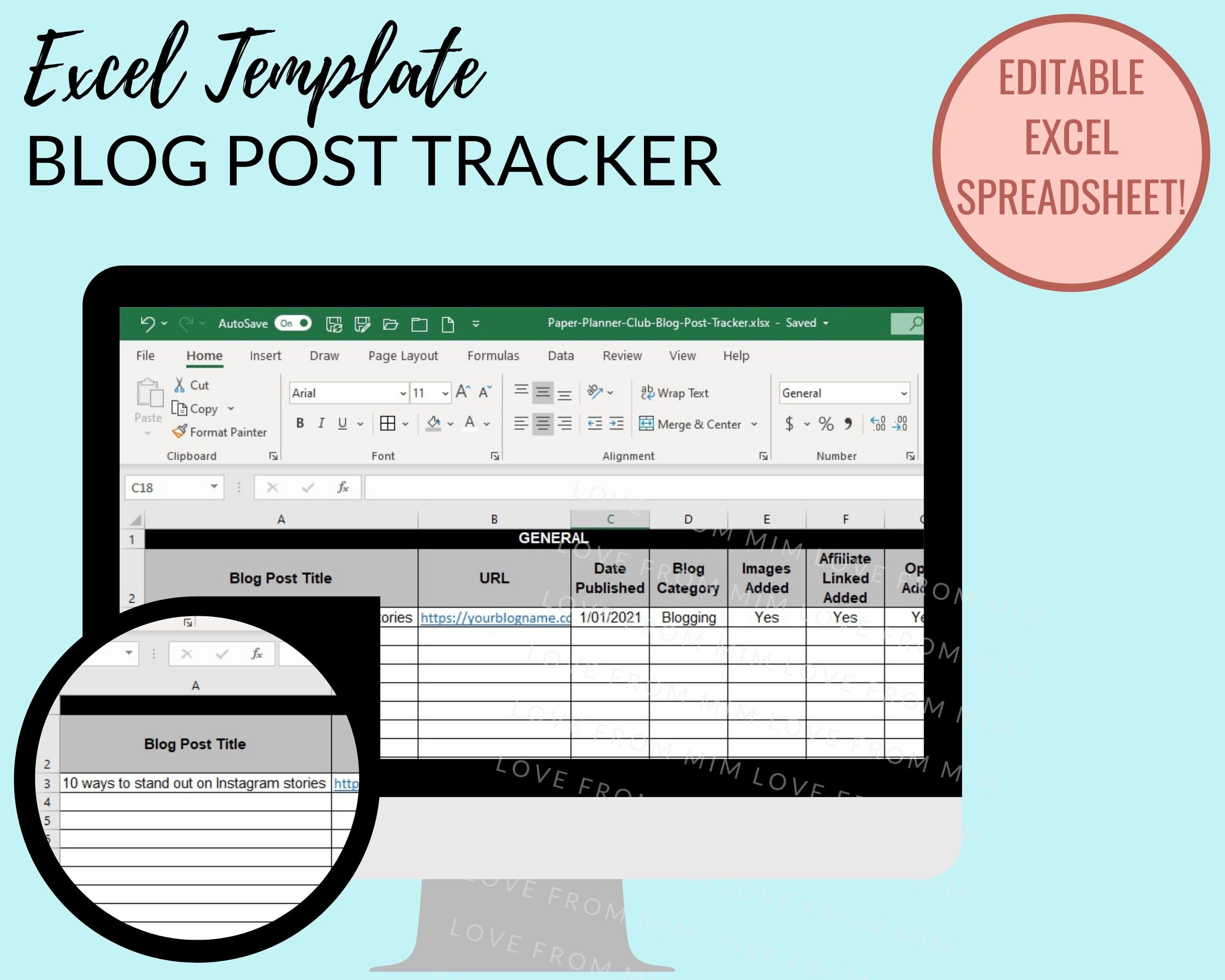 BLOG POST Tracker Excel Spreadsheet Template Blog SEO - Etsy