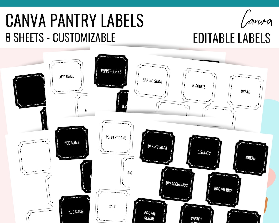 PRINTABLE CANVA PANTRY Labels Template, Customizeable Editable Pantry ...