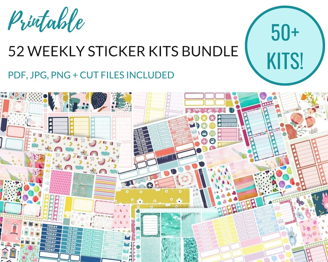 52 WEEKLY KITS Printable Planner Stickers Collection, Printable Sticker ...