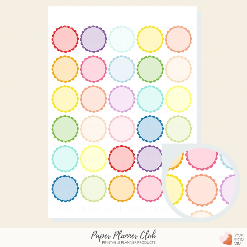 SCALLOP CIRCLE Printable Stickers PDF Scallop Stickers for - Etsy