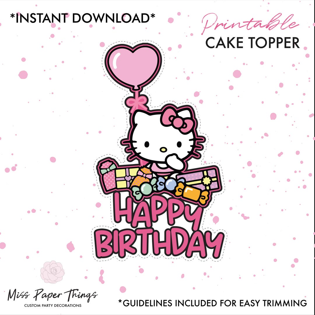 Printable Kitty Cake Topper, Instant Download, DIY, Digital File ...