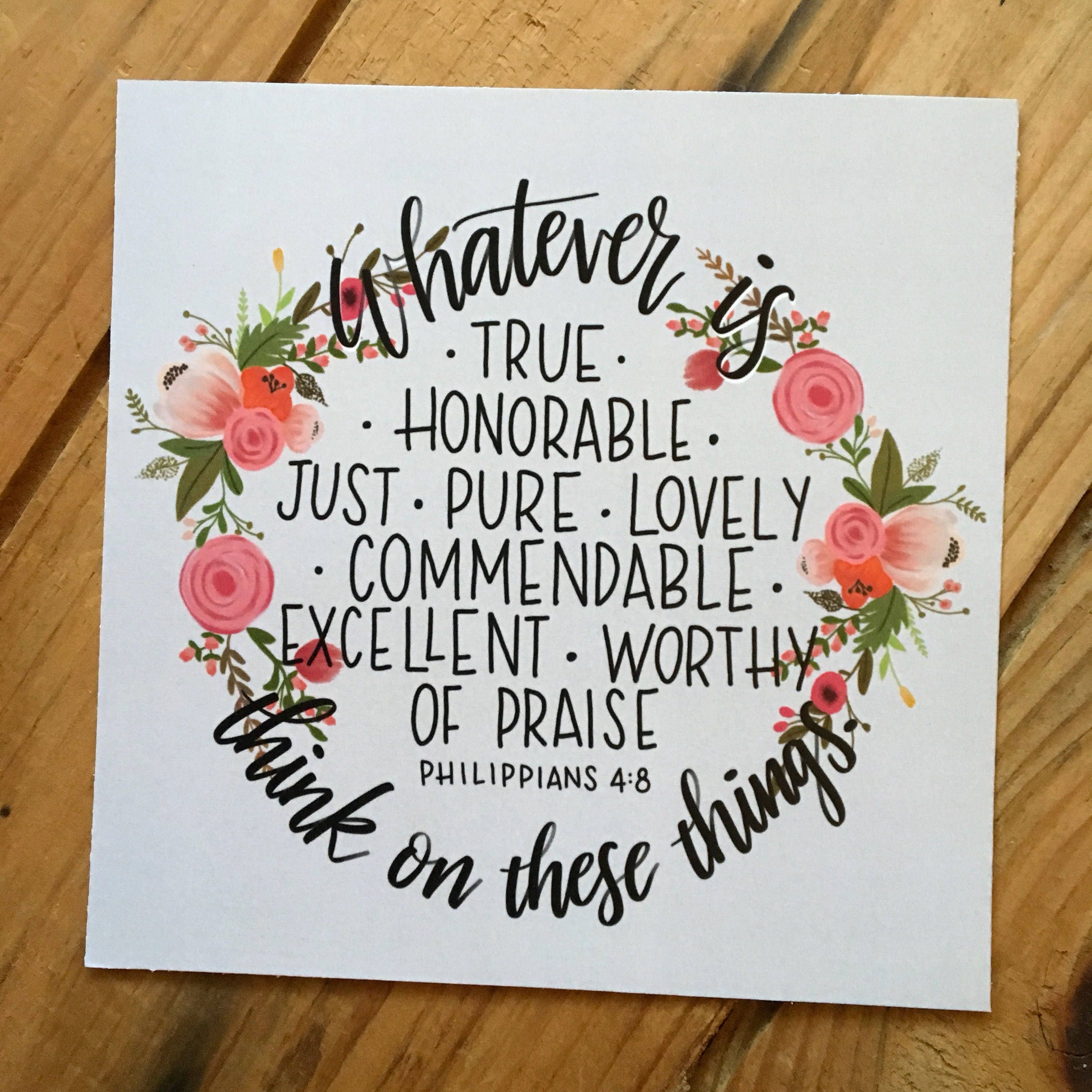 Print of Philippians 4:8 With Florals Whatever is True... - Etsy