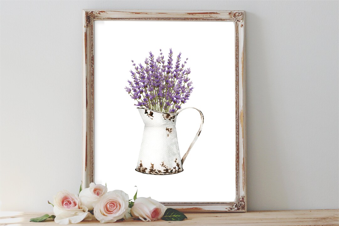 Lavender Wall Art Rustic Home Decor Botanical Watercolor - Etsy