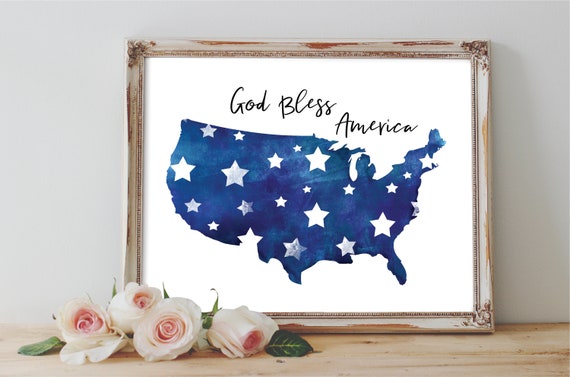 Wall Hangings 4th Of July Decor God Bless America Printable Watercolor