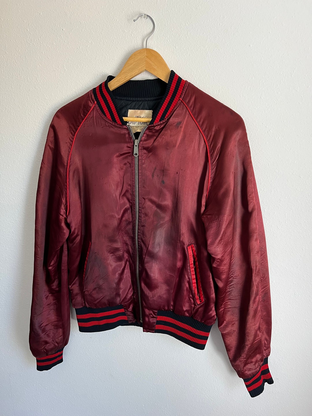 Vintage 60s 70s Satin Maroon Sharks Jacket Bomber - Etsy