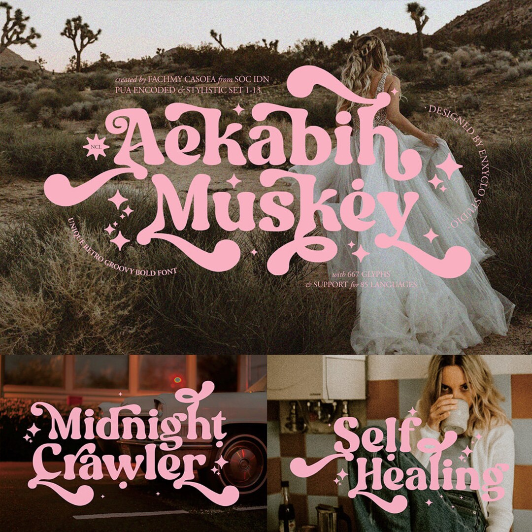 Aekabih Muskey | Retro Groovy Bold Font, Logo Font, Cricut Font ...