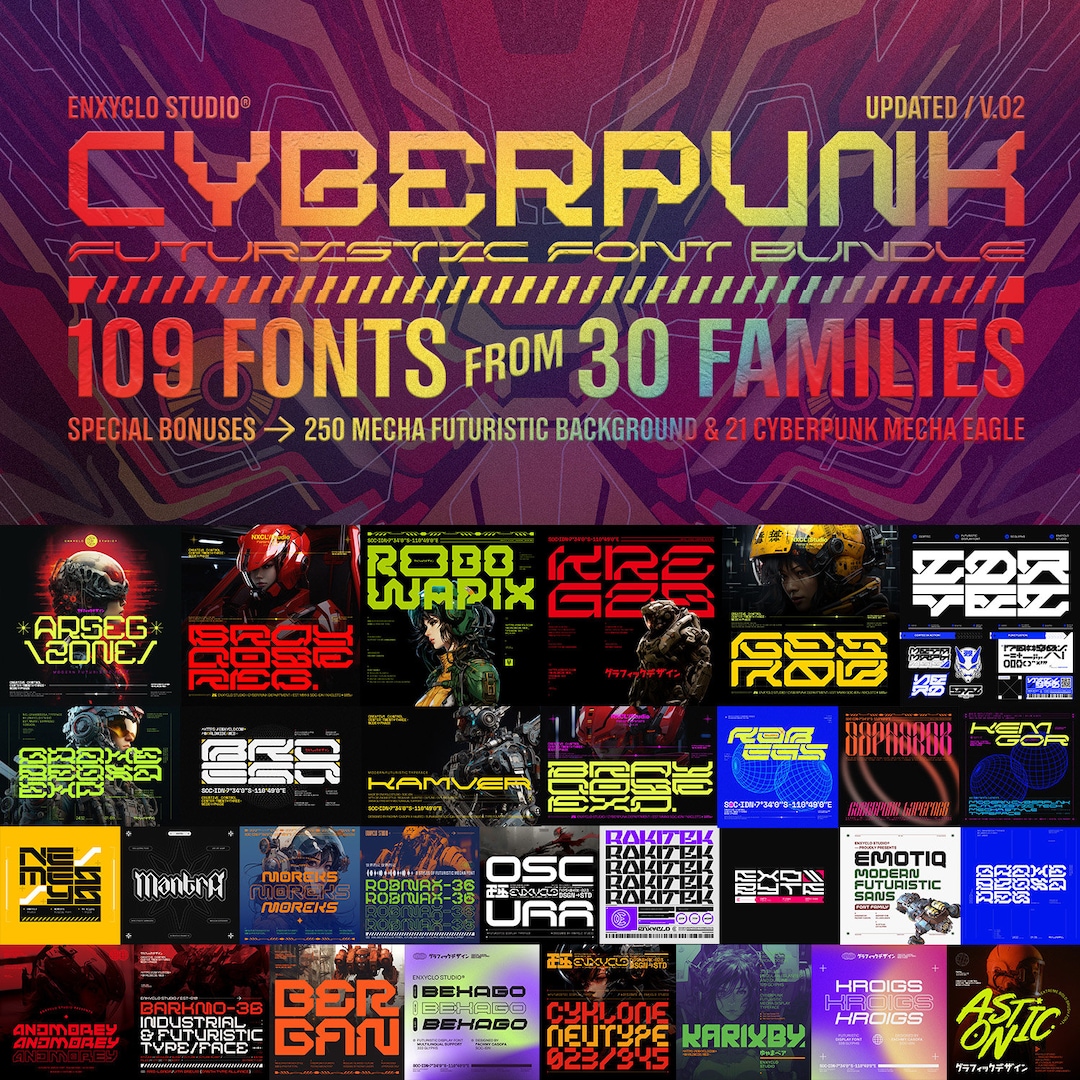 Cyberpunk Futuristic Y2k Scifi Font Bundle | Techno Gaming Mecha Robot ...
