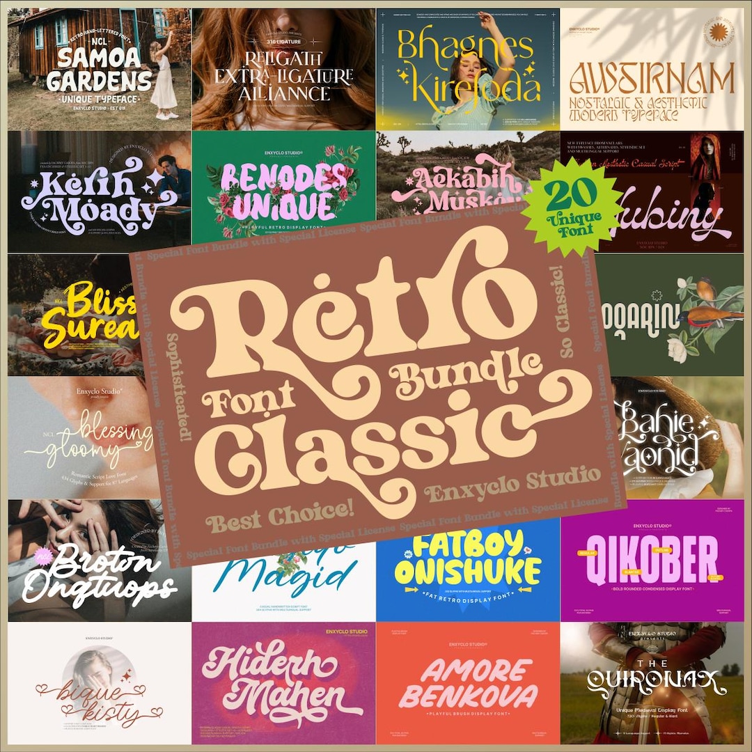 Retro Classic Vintage Aesthetic Font Bundle | Wedding Signature Cursive ...