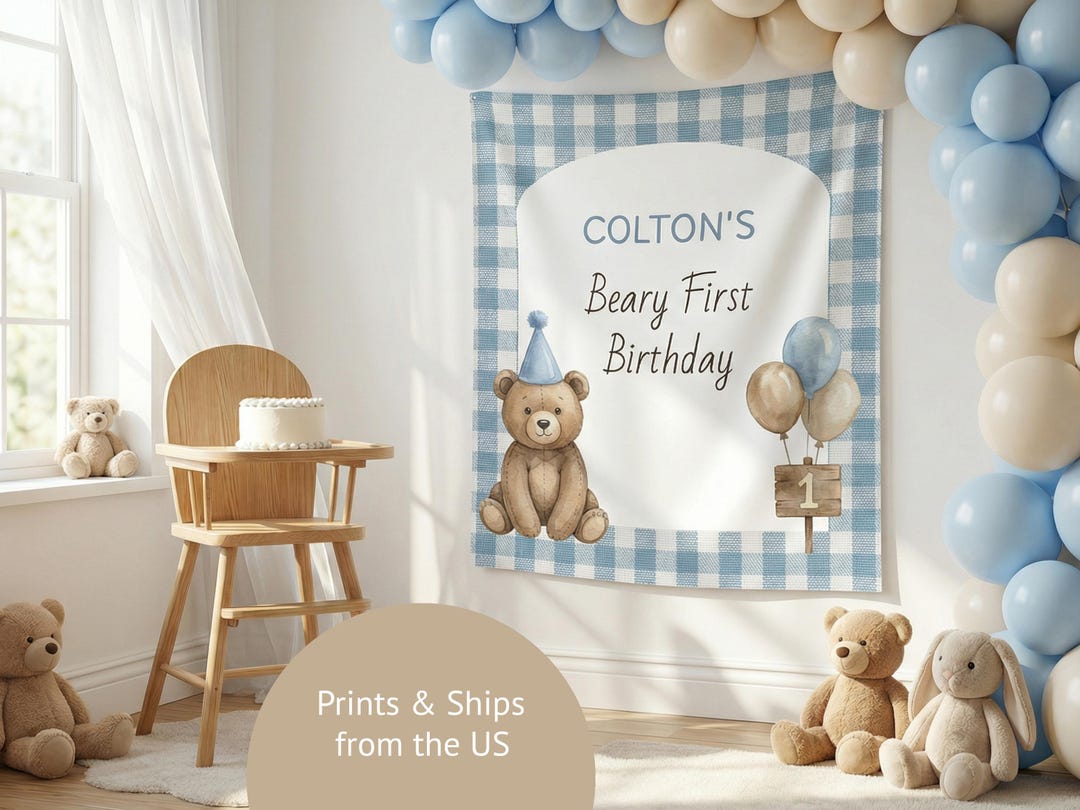 Beary First Birthday Backdrop Banner, Teddy Bear Party Decoration - Etsy