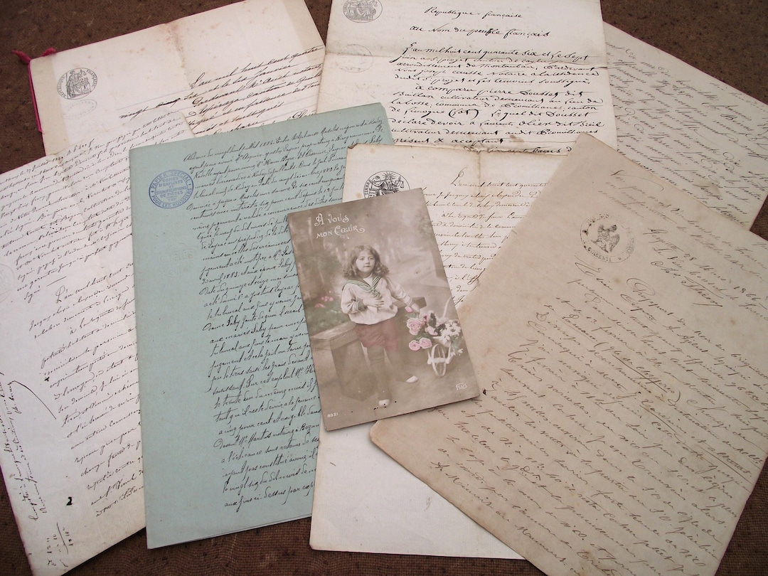 Antique French 14 Handwritten Page Sides Paper Bunch, Old Legal Papers ...