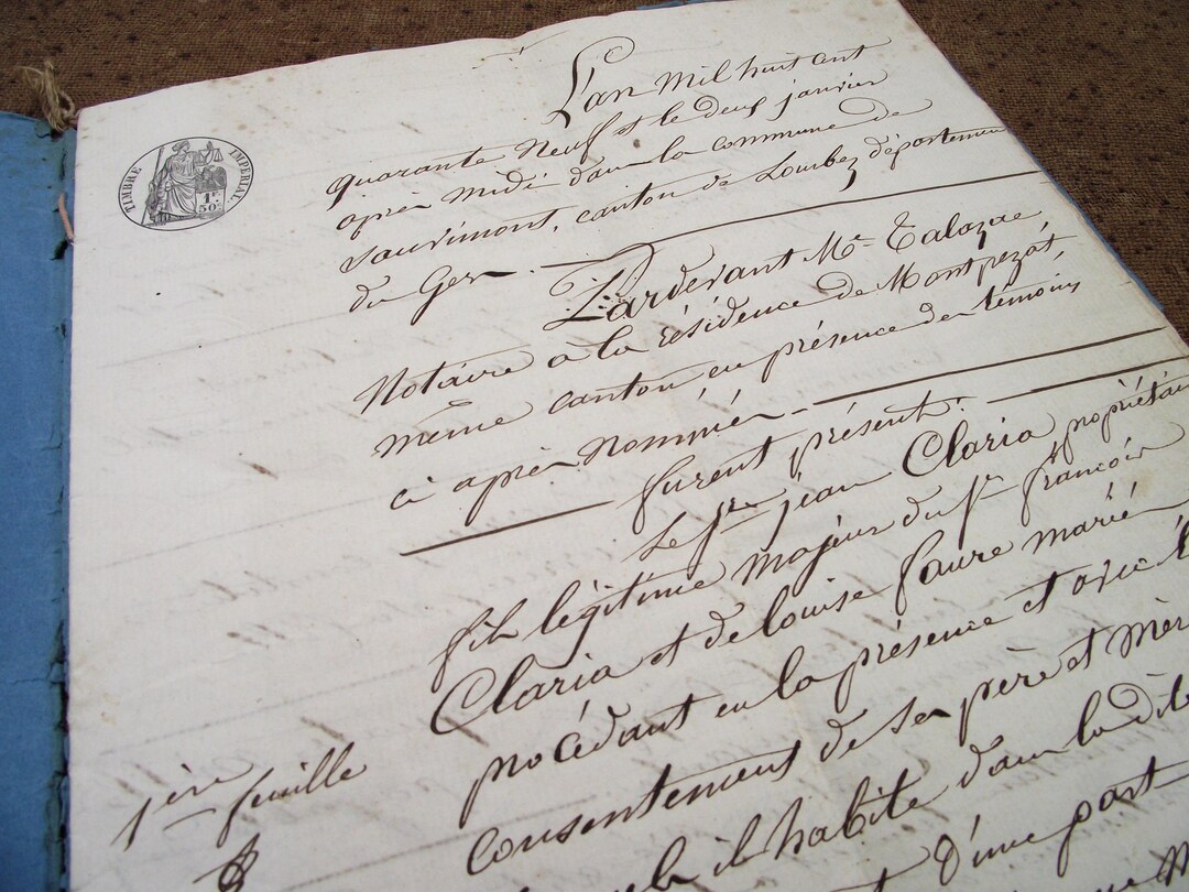 Antique French Marriage Contract Dated 1849, Genuine Handwritten Legal ...