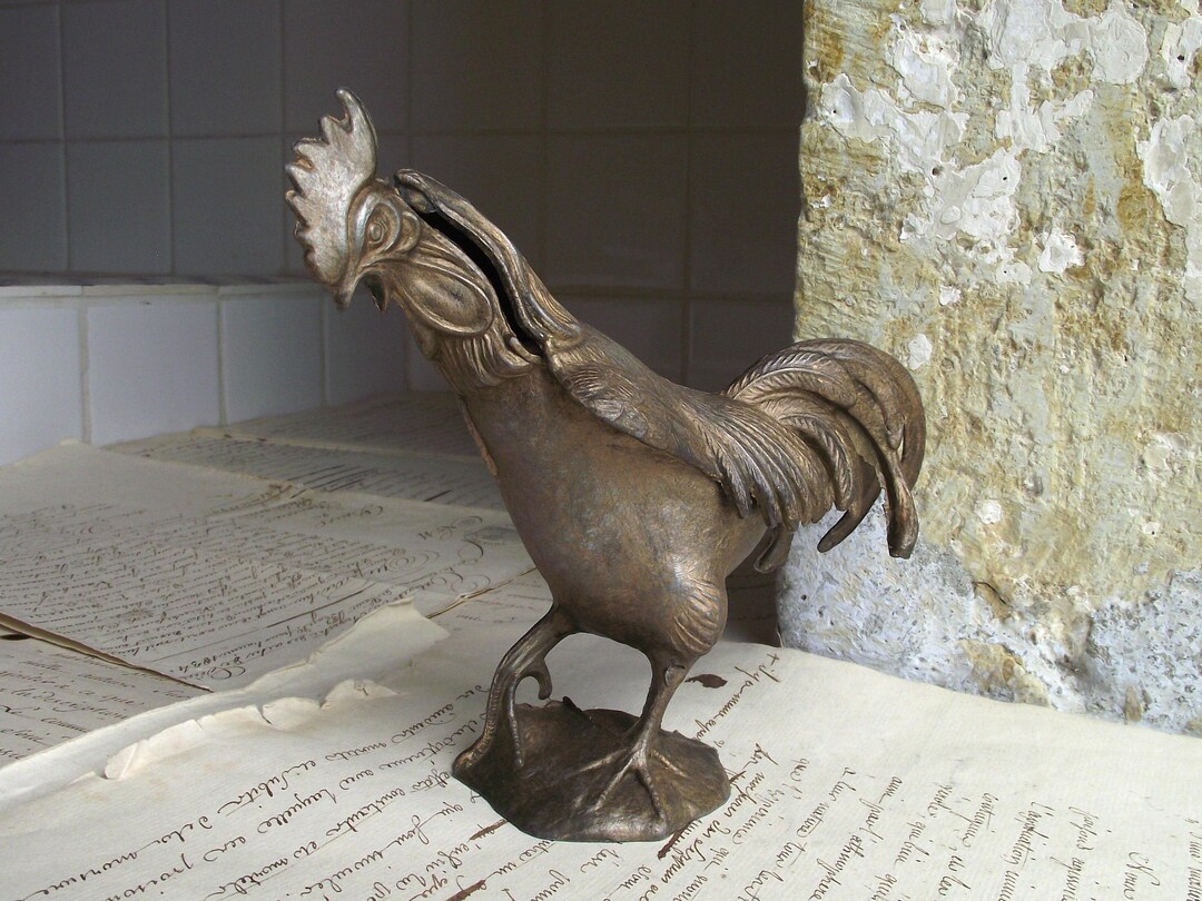 Vintage Bronze Rooster Coin Bank, Farmhouse Decor, Metal Chicken ...