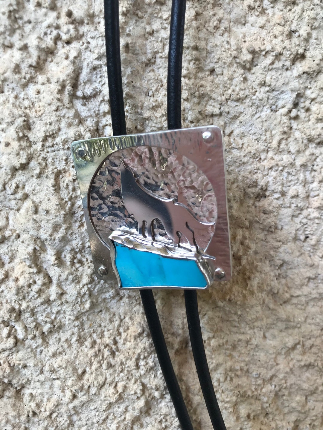 Sterling Silver Howling Wolf Bolo Tie Pendant, Turquoise Bolo Tie ...