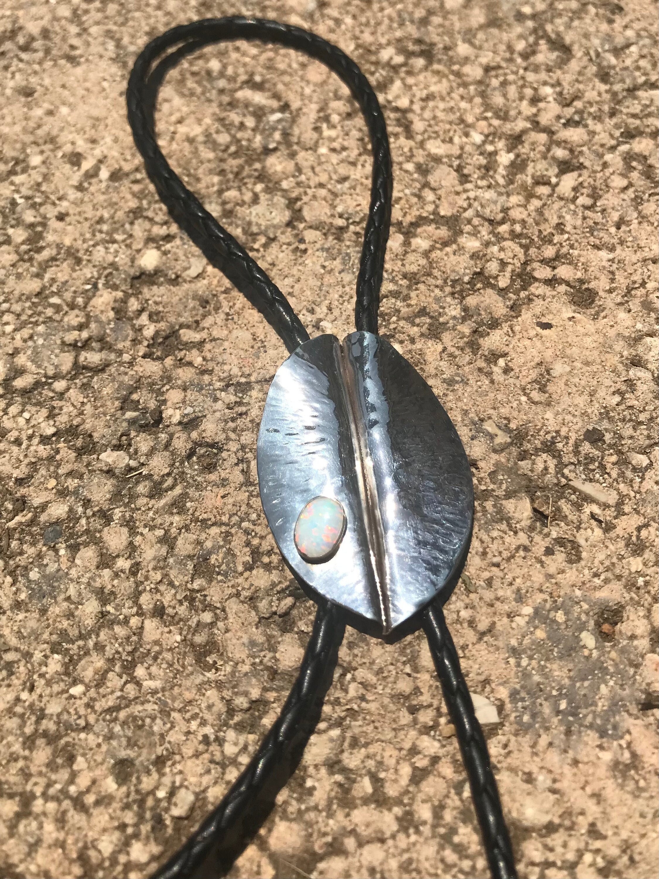 Sterling Silver Leaf Bolo Tie With an Opal Cabochon, Gemstone Bolo Tie ...