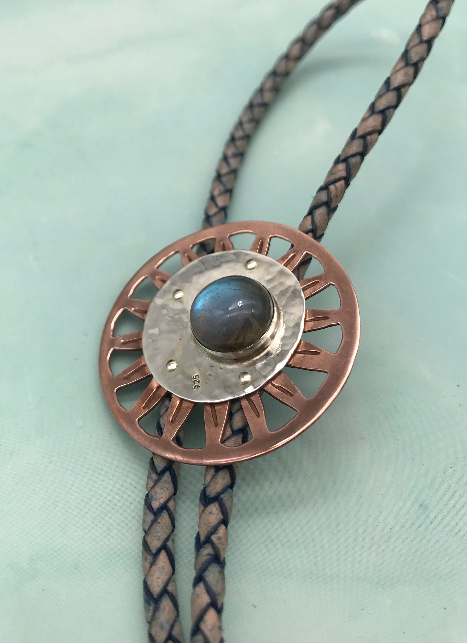 Artisan Large Copper Bolo Tie, Sterling Silver & Gemstone Bolo Tie ...