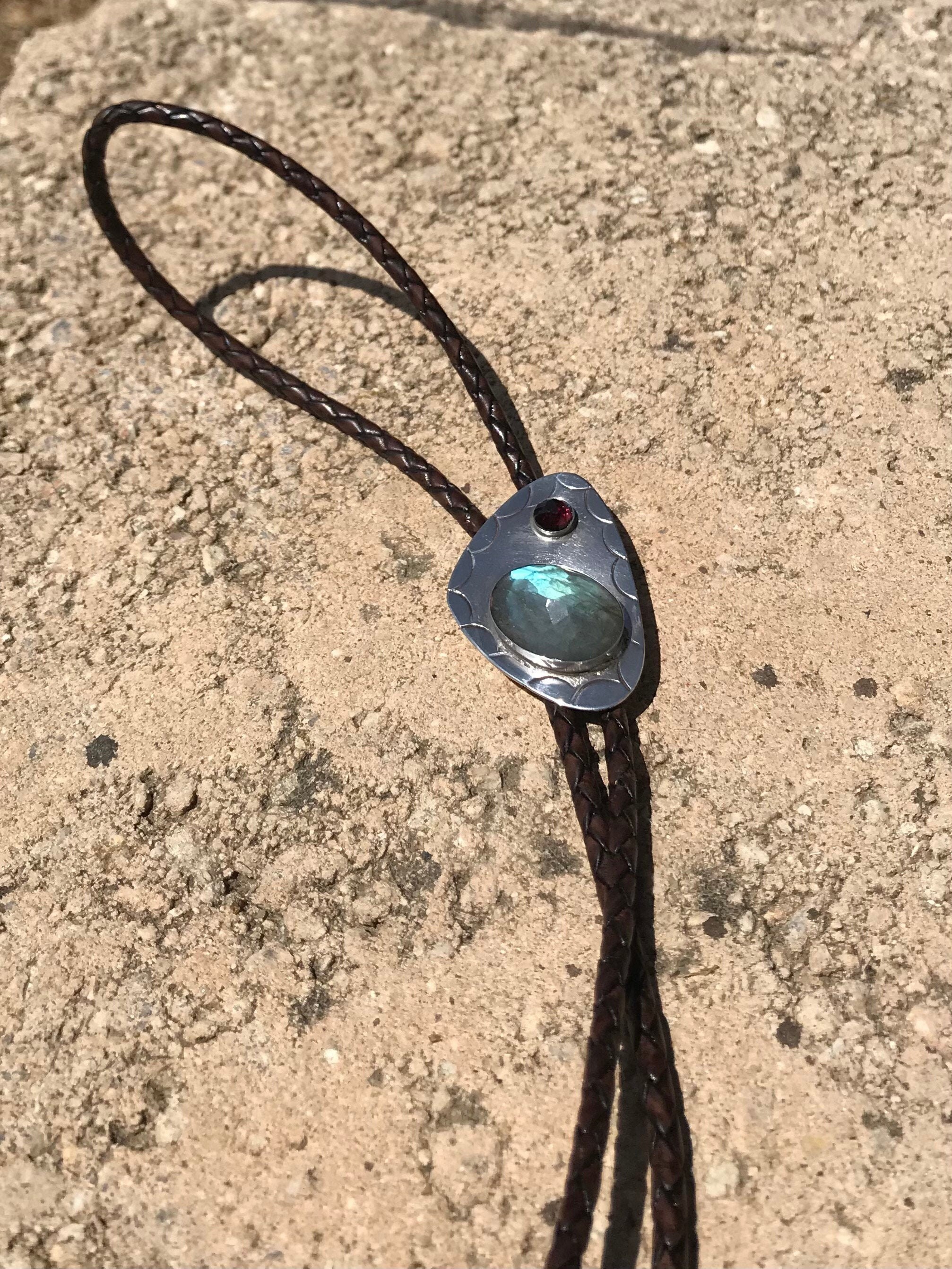 Large Artisan Sterling Silver & Natural Gemstone Bolo Tie | Etsy