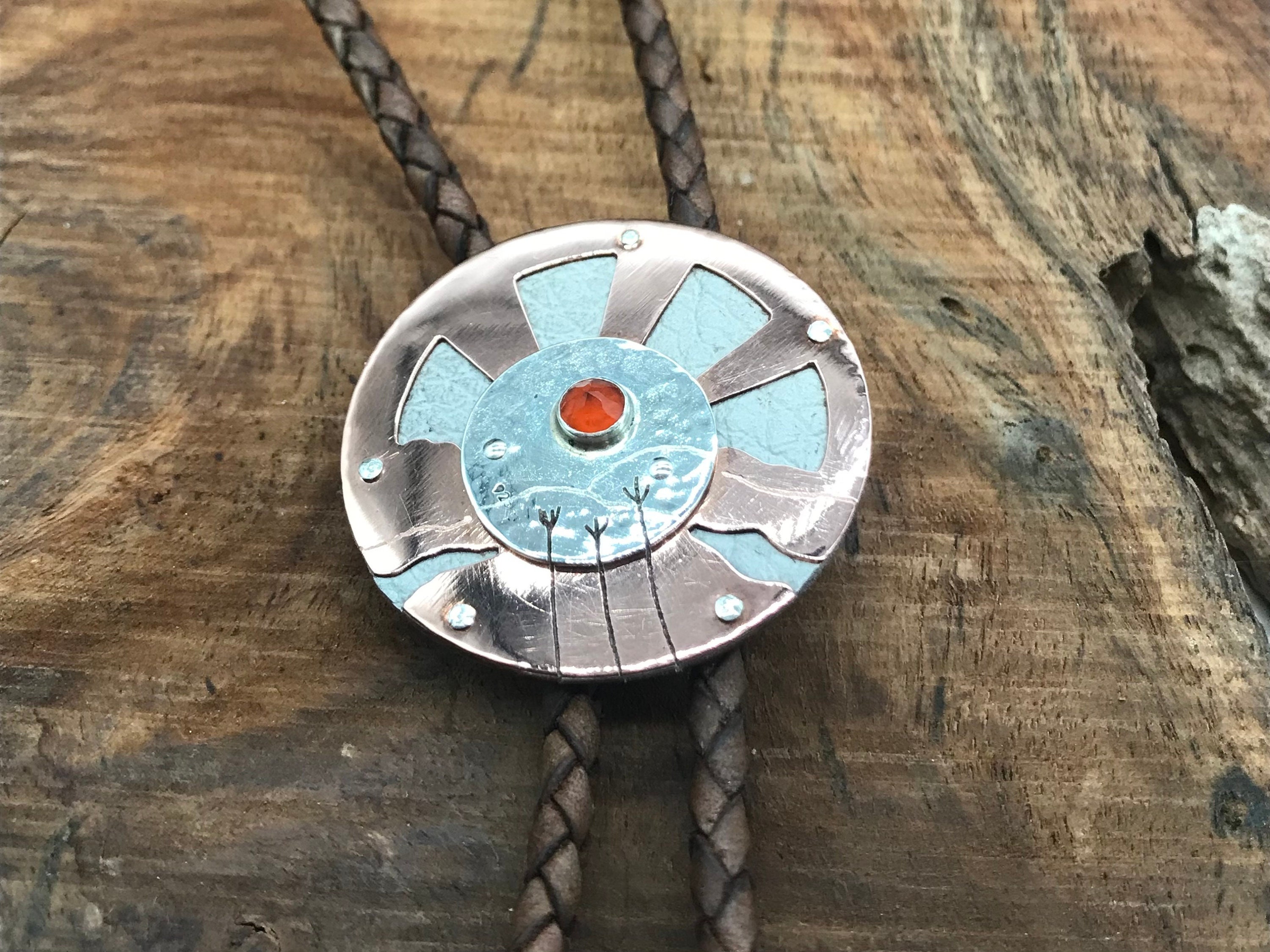 Copper Bolo Tie Round Bolo Tie Gemstone Bolo Leather Bolo - Etsy