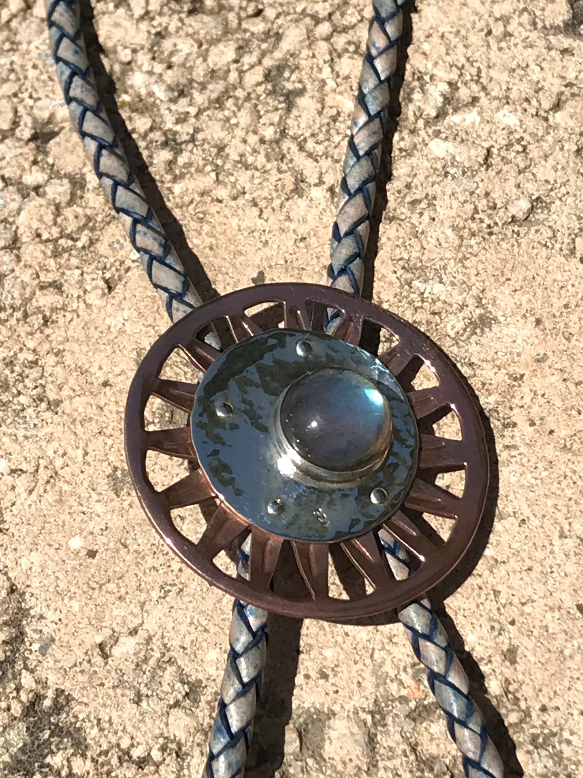 Artisan large Copper Bolo tie Sterling silver & gemstone bolo | Etsy