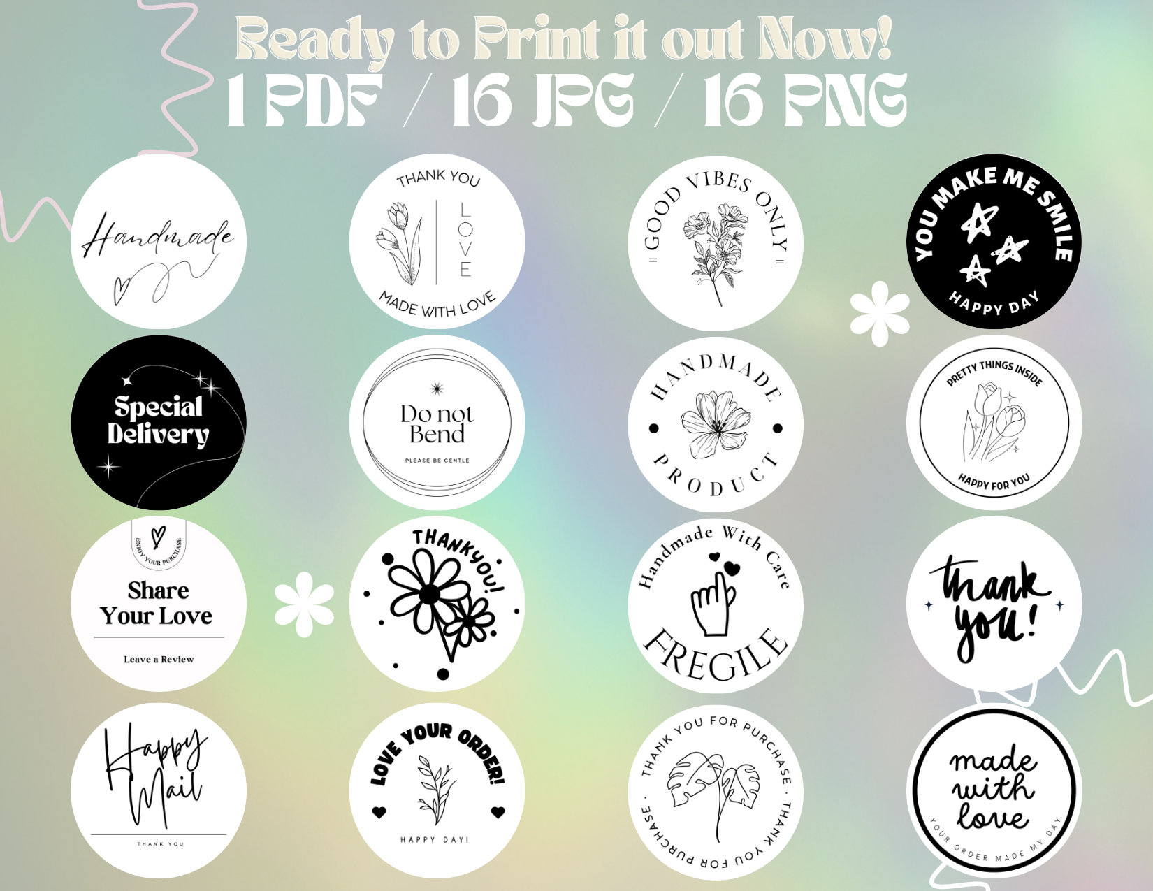 Cute Flower Round Thermal Labels for Small Business, Circle Sticker ...