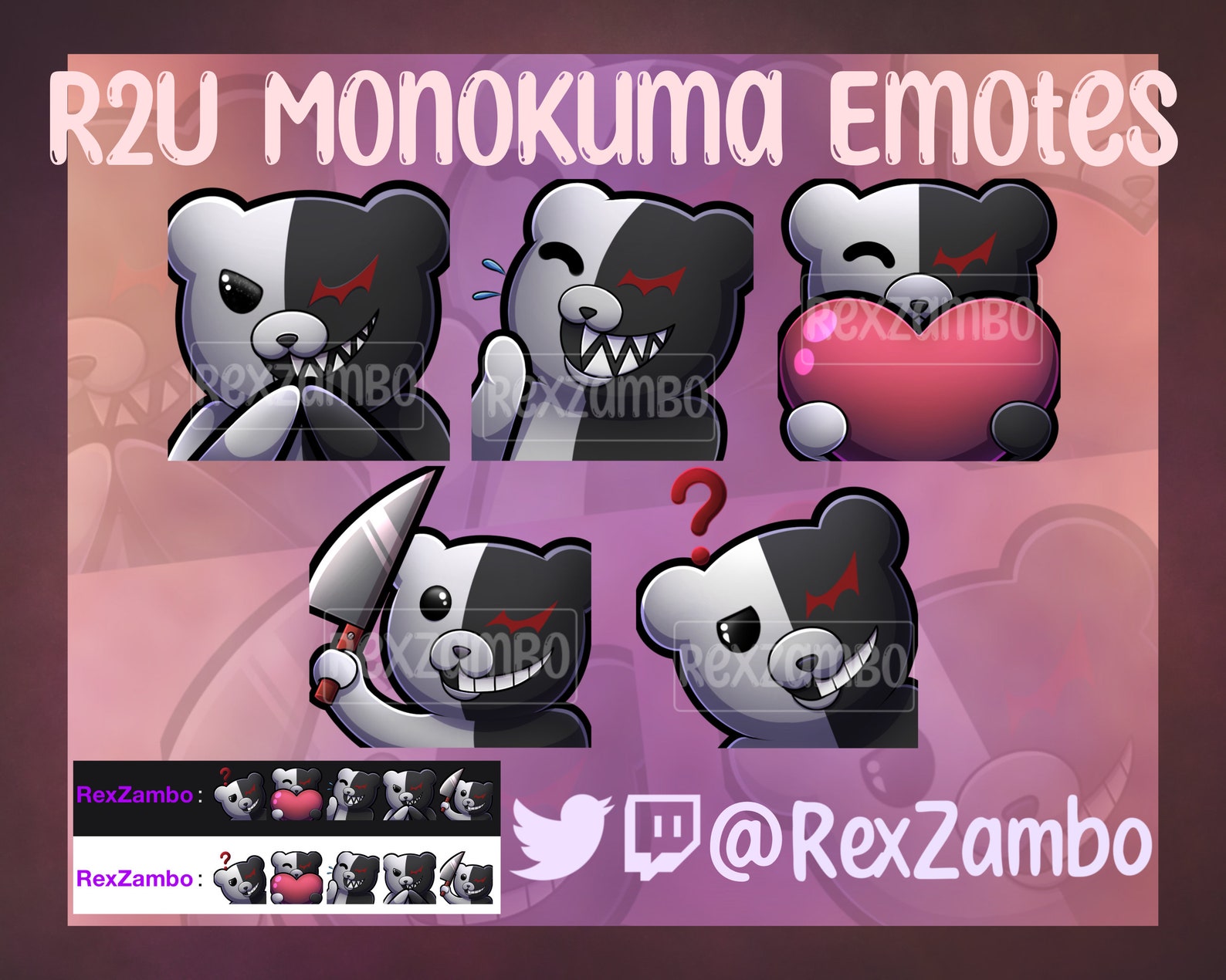 Monokuma Emotes Ready to Use Twitch Emotes Streamer Emotes Danganronpa ...
