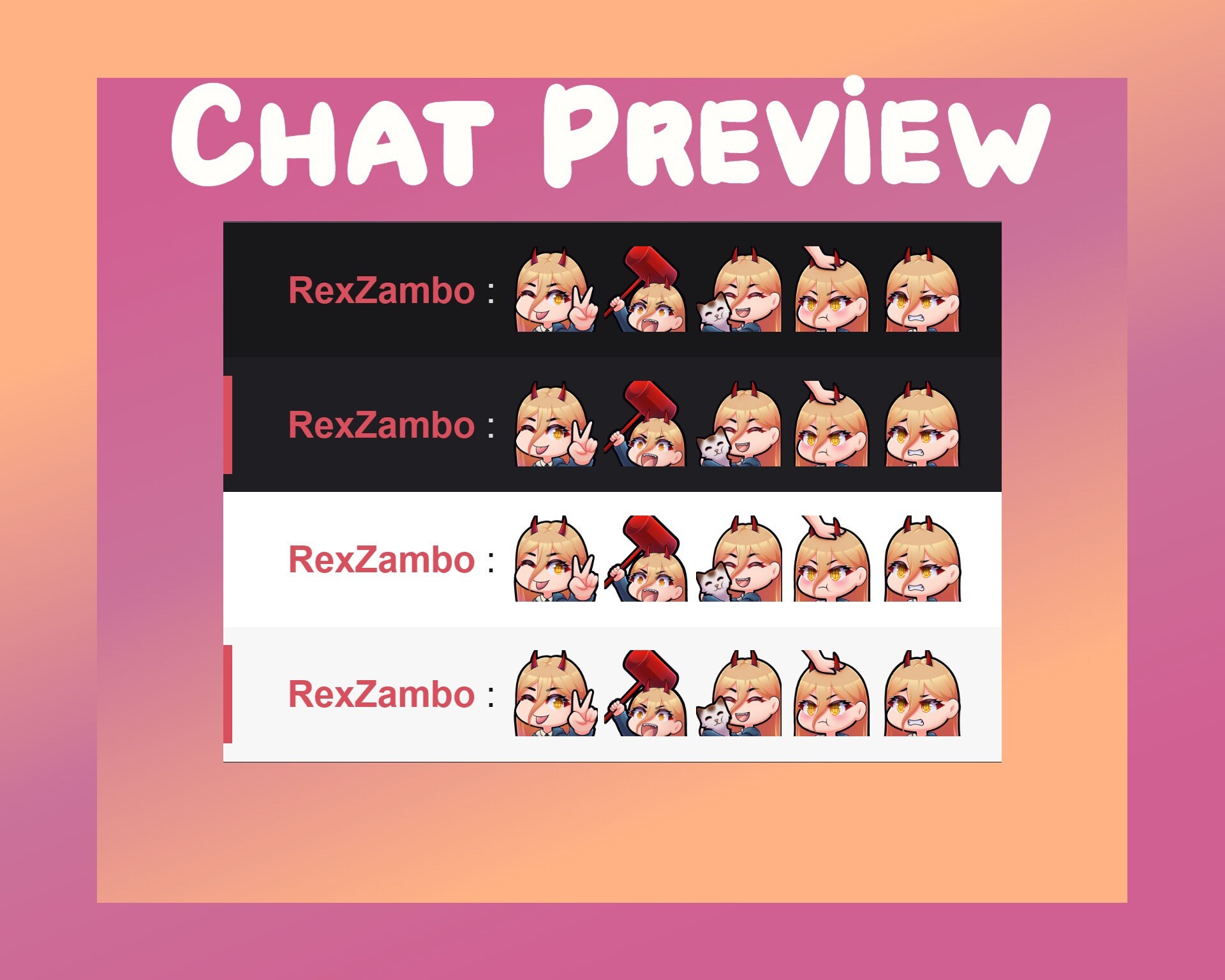 Power Twitch Emotes Ready to Use Chainsaw Man Anime Streamer Emotes ...
