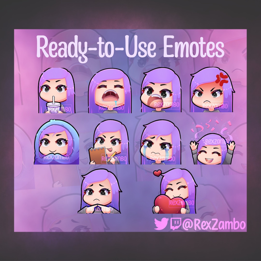 Generic Purple Hair Emotes Ready to Use Femme Presenting Streamer ...