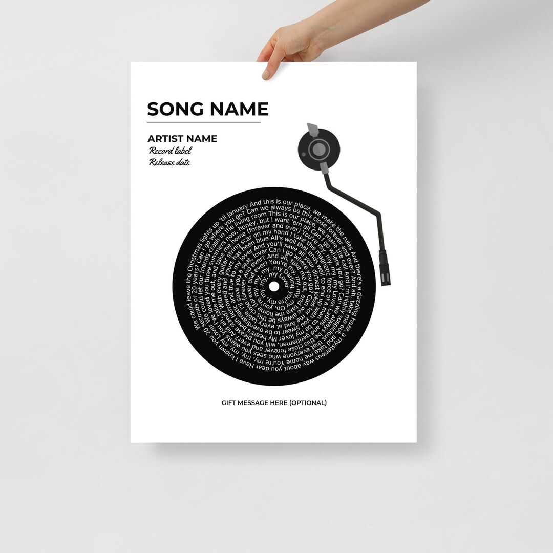 Custom Vinyl Record Lyrics Print, Personalised Music Poster ...