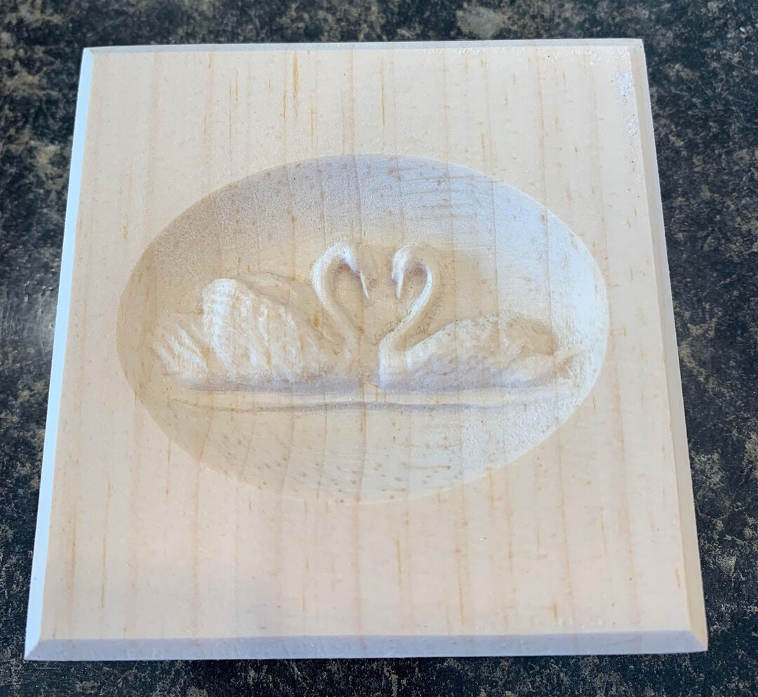 Swans in Love Bird Engraved Wood Block Custom Hardwood Rosette ...