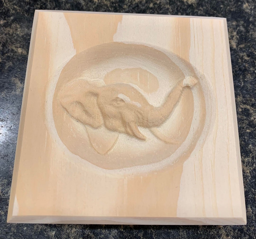 Elephant Head 2 Engraved Wood Block Custom Hardwood Rosette Decorative ...