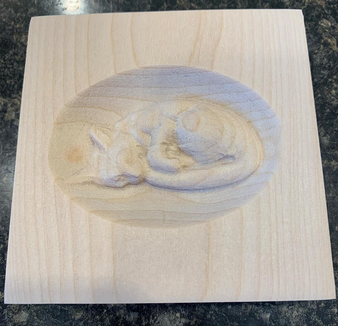 Sleeping Cat Engraved Wood Block Custom Hardwood Rosette Decorative ...