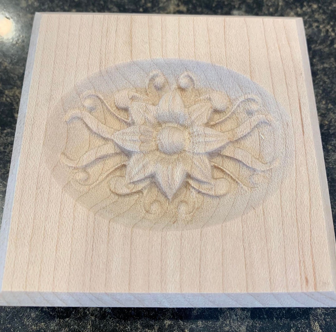 Flower Flourish 3A Engraved Wood Block Custom Hardwood Rosette ...