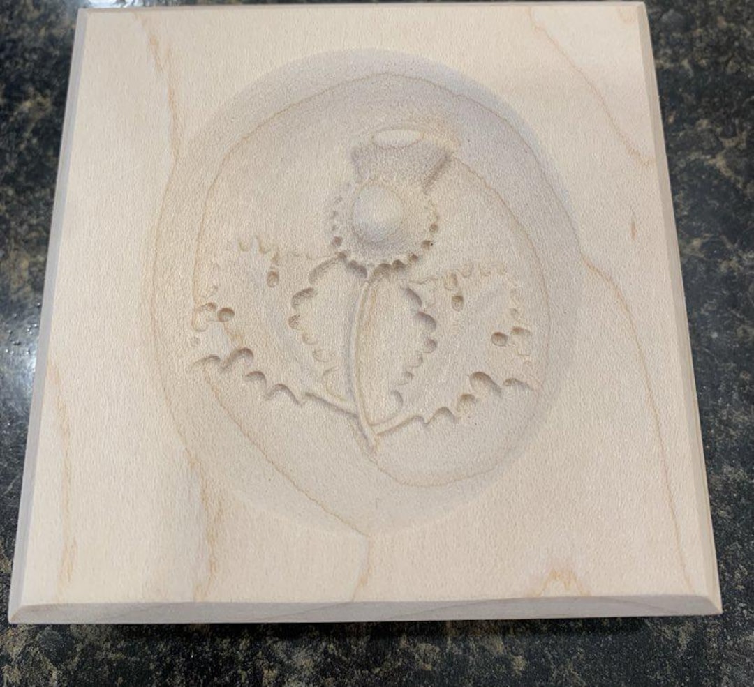 Stylized Thistle Engraved Wood Block Custom Hardwood Rosette Decorative ...