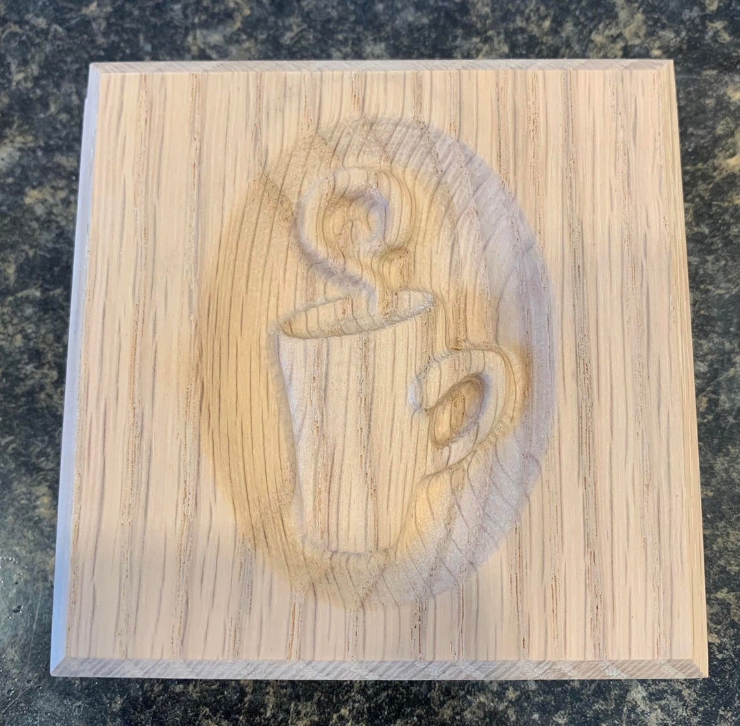 Coffee Cup Engraved Wood Block Custom Hardwood Rosette Decorative Trim ...