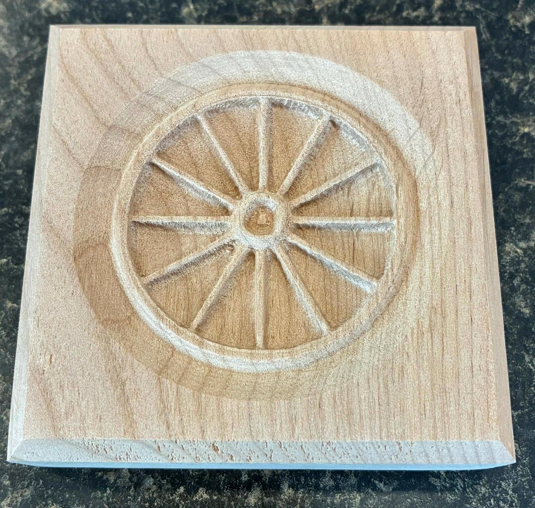 Western Stagecoach Wheel Engraved Wood Block Custom Hardwood Rosette ...