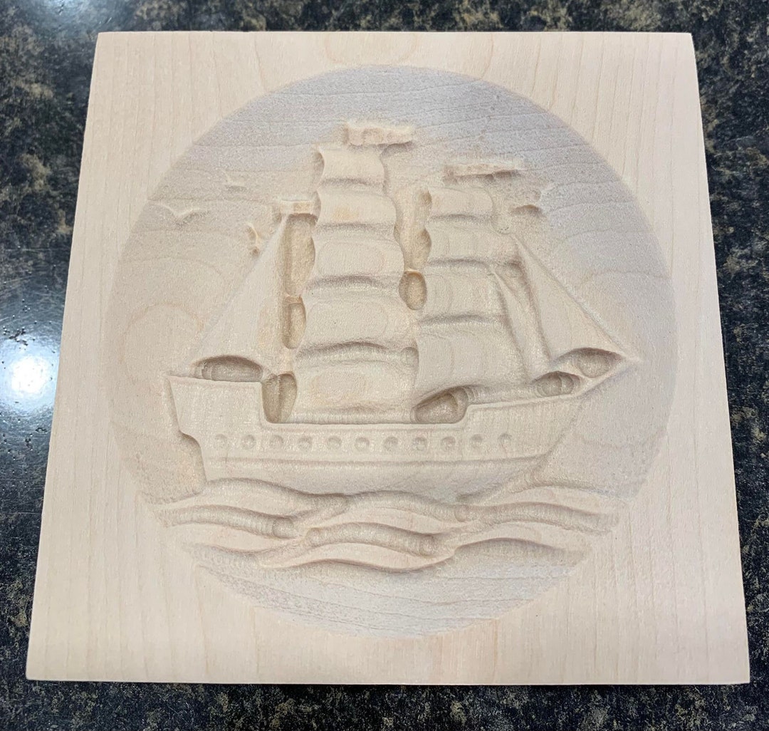 Pirate Ship Engraved Wood Trim Block: Nautical Decor Rosette - Etsy