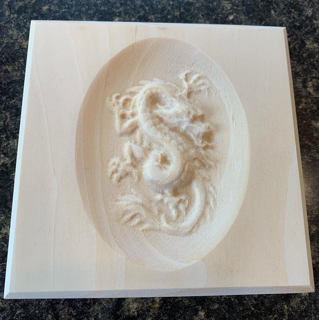 Chinese Dragon Engraved Wood Block Custom Hardwood Rosette Decorative ...